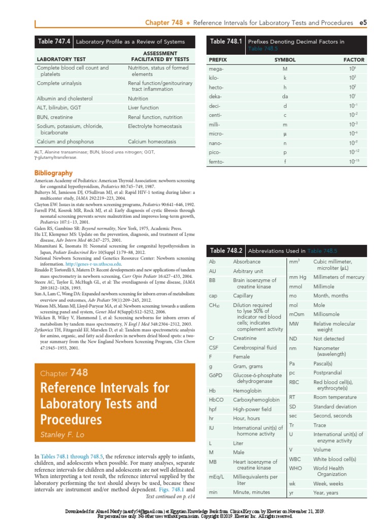 Nelson Lab Values | PDF | White Blood Cell | Chemistry
