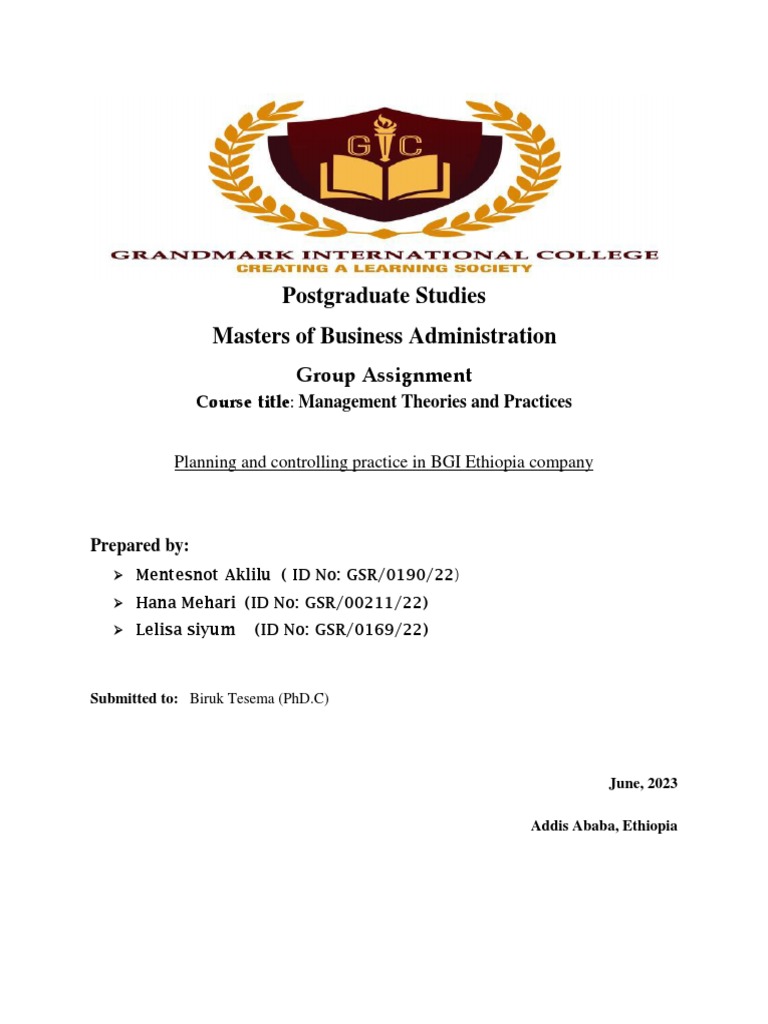 BGI Ethiopia: Planning and Control Practices | PDF | Career & Growth