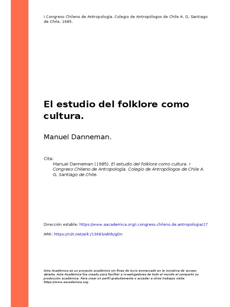 Manuel Danneman (1985) - El Estudio Del Folklore Como Cultura | PDF ...