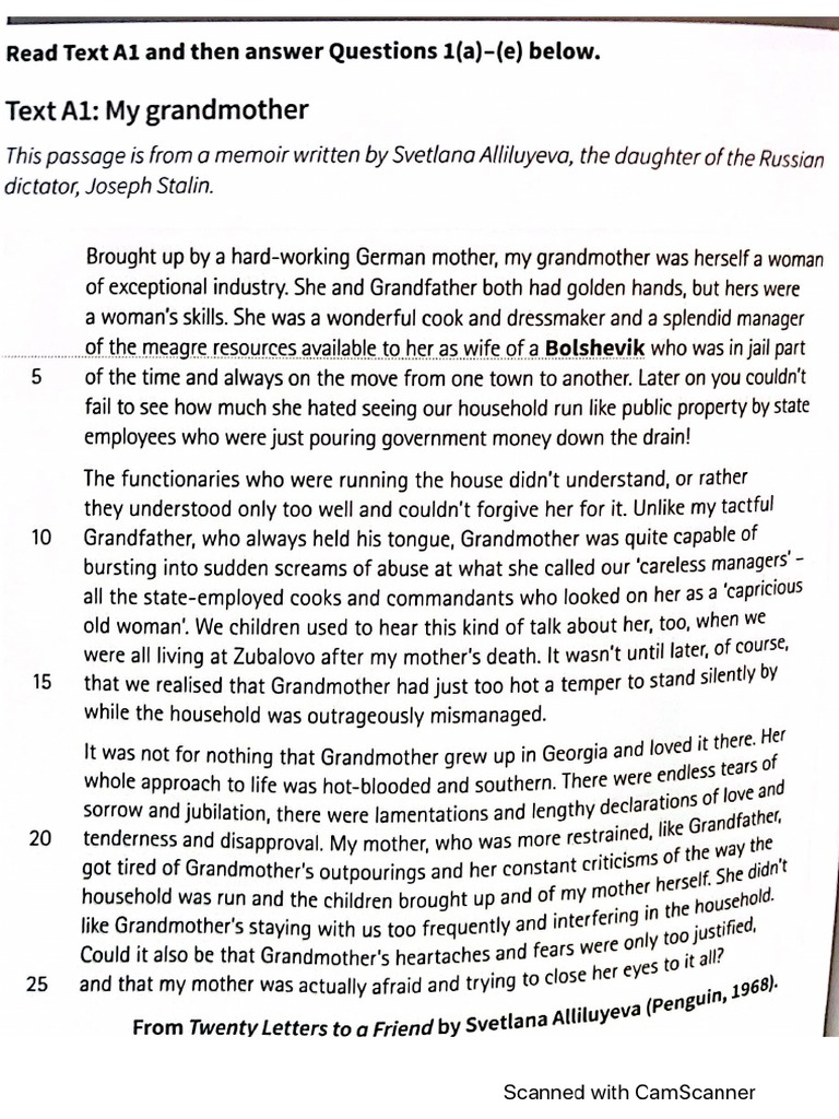 Paper One Question 1a-E (Comprehension) | PDF
