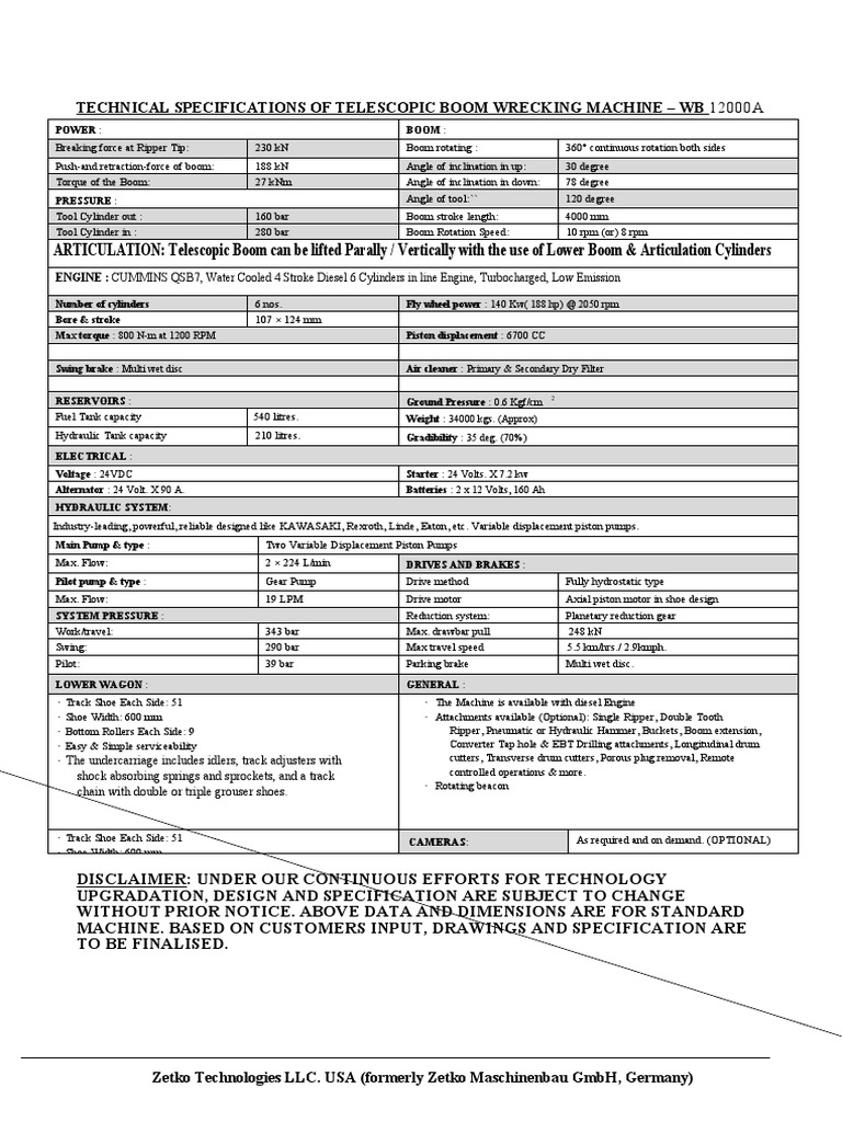 Technical Specifications of Zetko's Debricking Machine (TBWM - WB ...