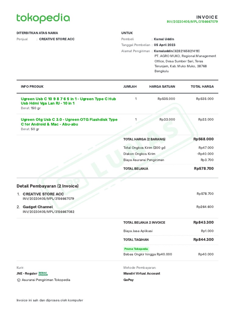 Invoice Pembelian Gadget | PDF