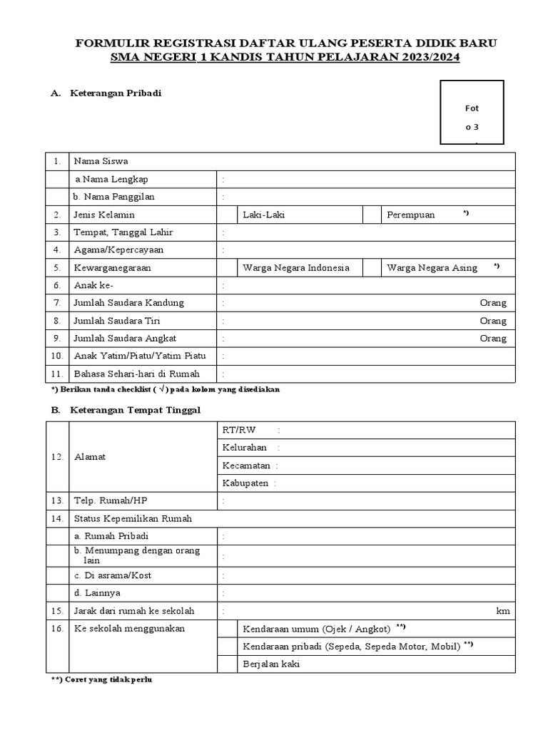 Formulir Daftar Ulang | PDF
