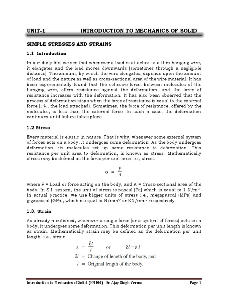 Unit-1 FMEM | PDF | Deformation (Engineering) | Young's Modulus