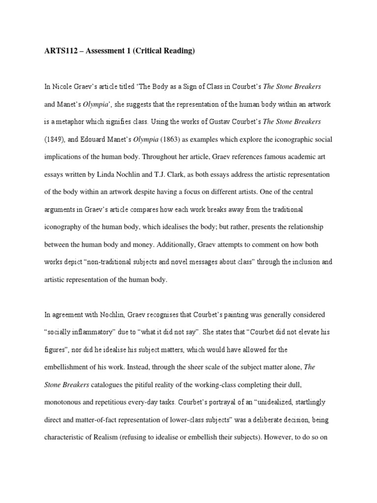 ARTS112 Sample Critical Reading Assignment | PDF
