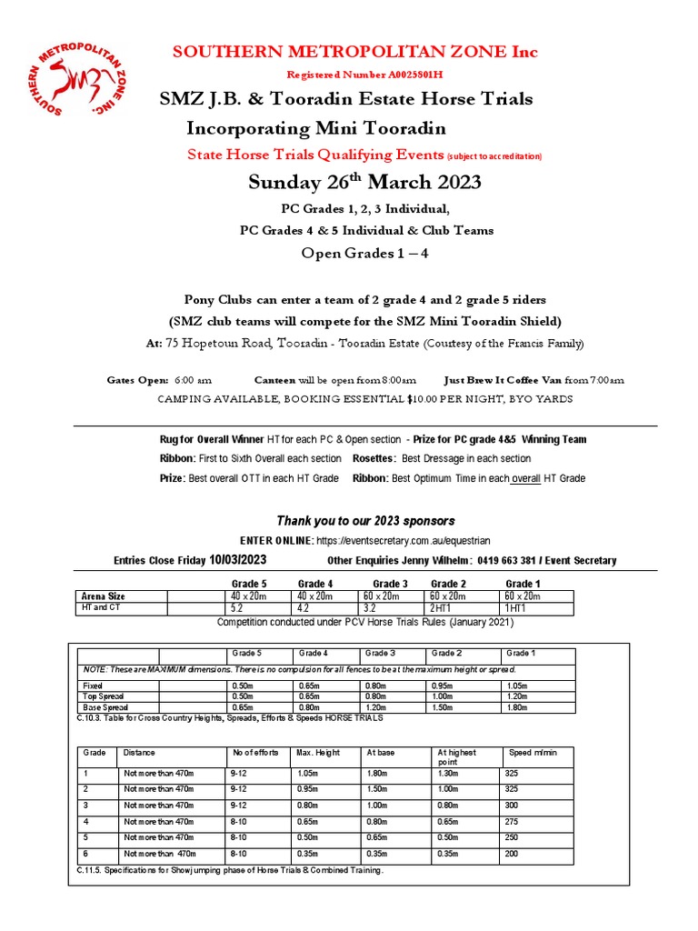 SMZ Horse Trials & Mini Tooradin 2023 | PDF | Equestrianism | Show Jumping