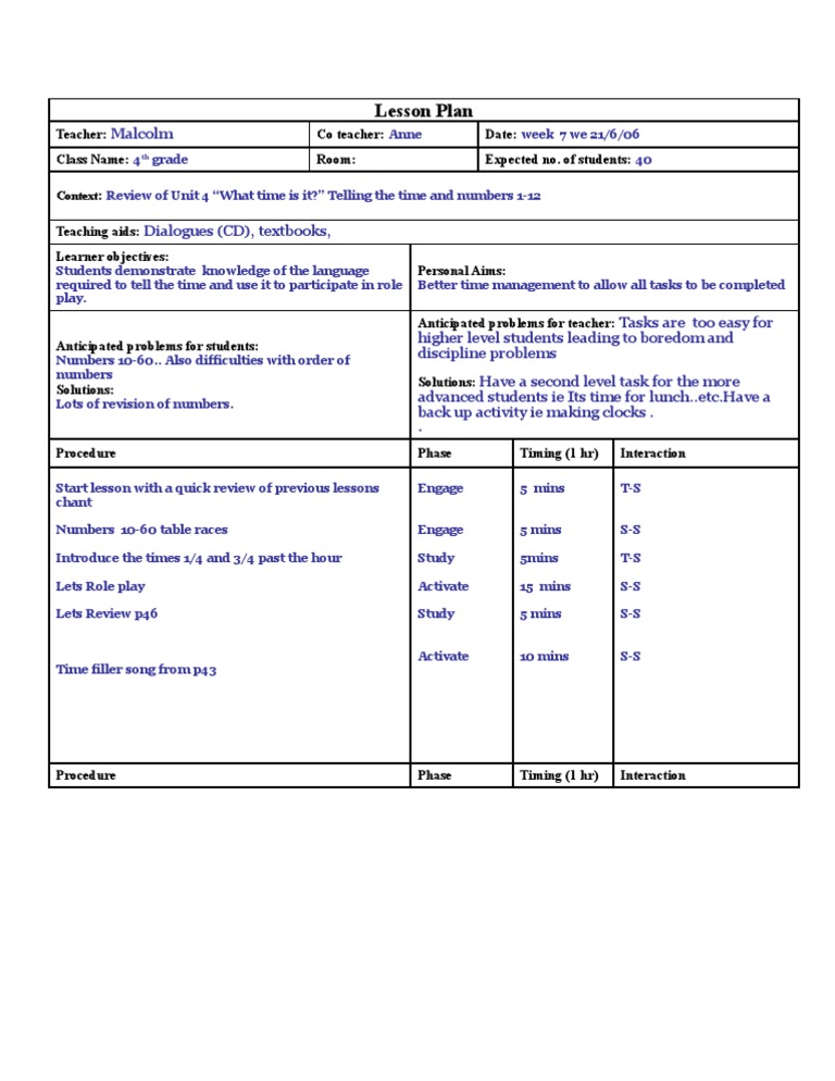 4th Grade Lesson Plan: Telling Time | PDF