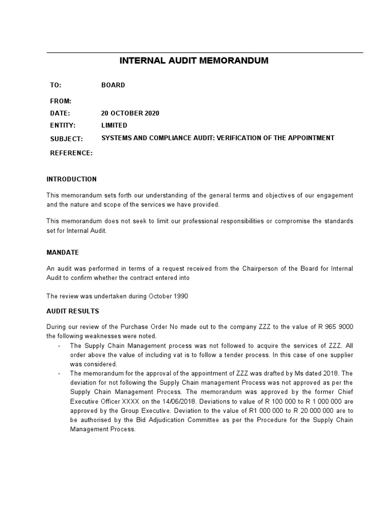 Internal Audit Memorandum | PDF | Audit | Internal Audit