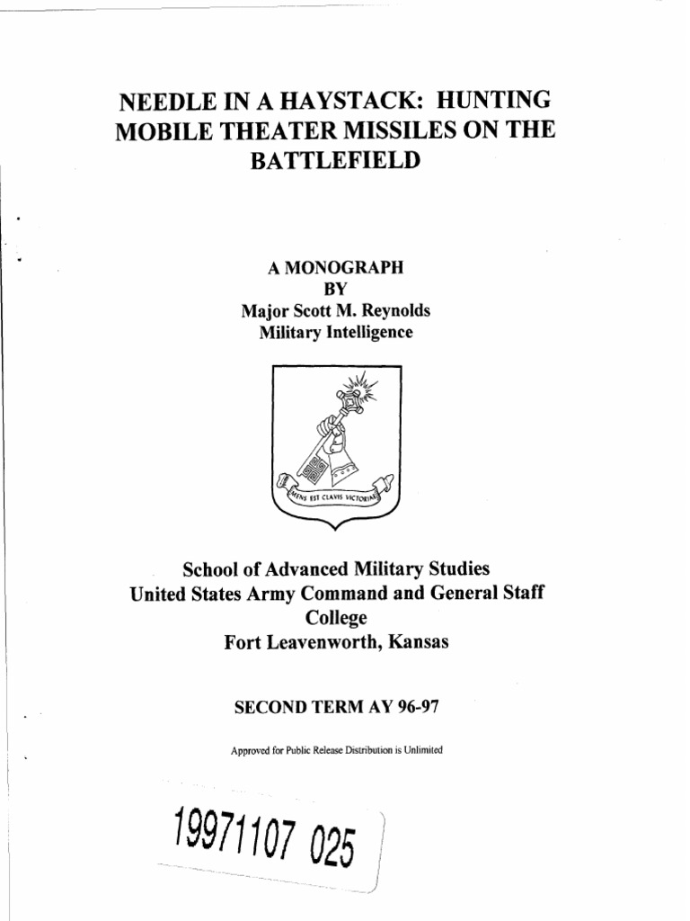 Needle in A Haystack: Hunting Mobile Theater Missiles THE Battlefield | PDF | History