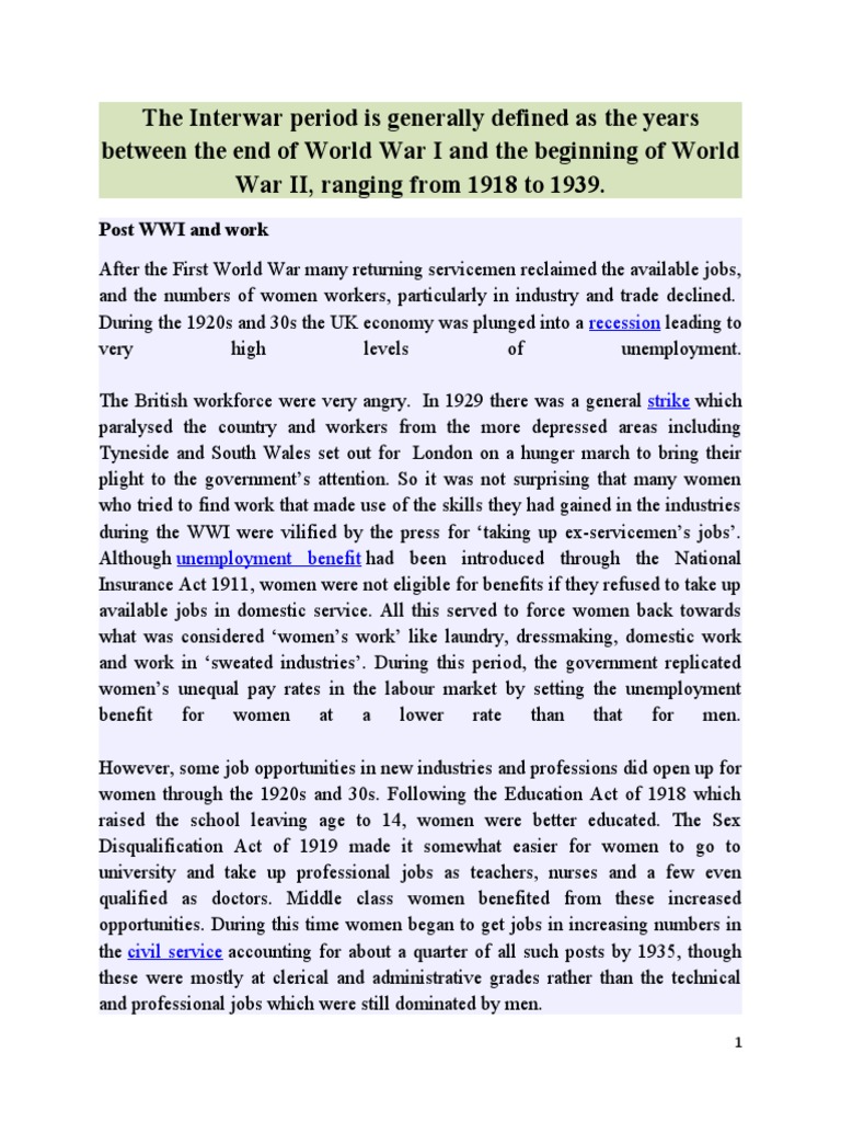 Women's Work in Interwar Britain | PDF | Great Depression | Unemployment