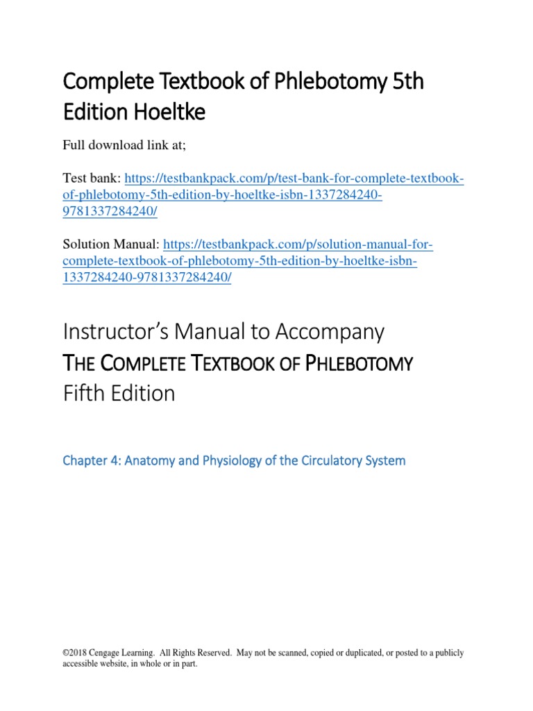 Complete Textbook of Phlebotomy 5th Edition Hoeltke Solutions Manual 1 | PDF