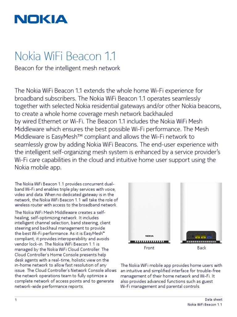 Nokia Wifi Beacon 1.1 Data Sheet en 1 | PDF | Wi Fi | Computer Networking