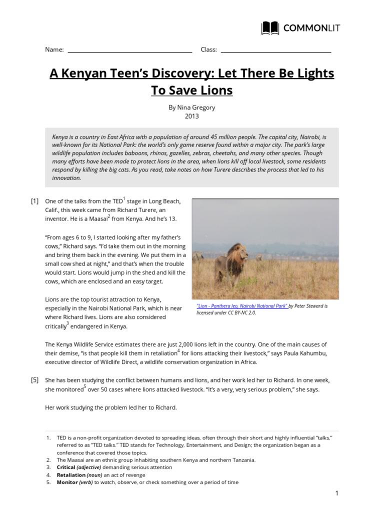 A Kenyan Teen's Discovery Let There Be Lights To Save Lions-Teacher | PDF