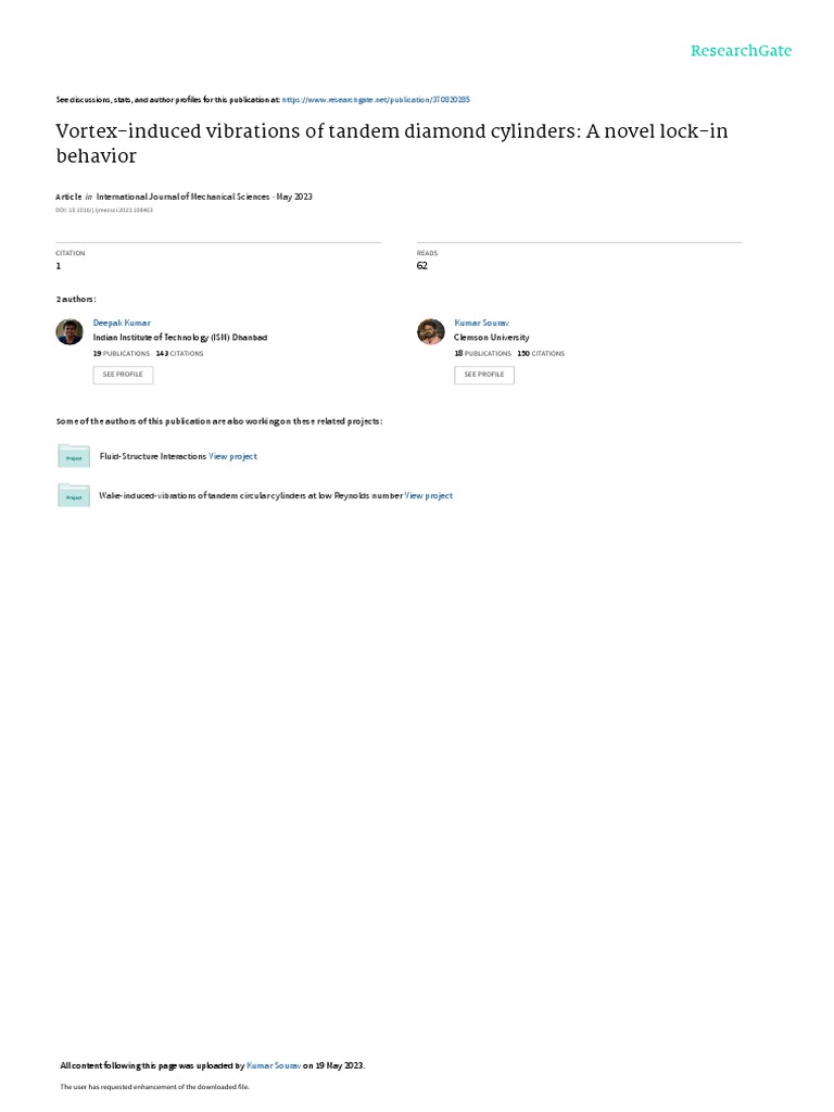 VIV Tandem Diamond IJMS 2023 | PDF | Fluid Mechanics | Chemical Engineering