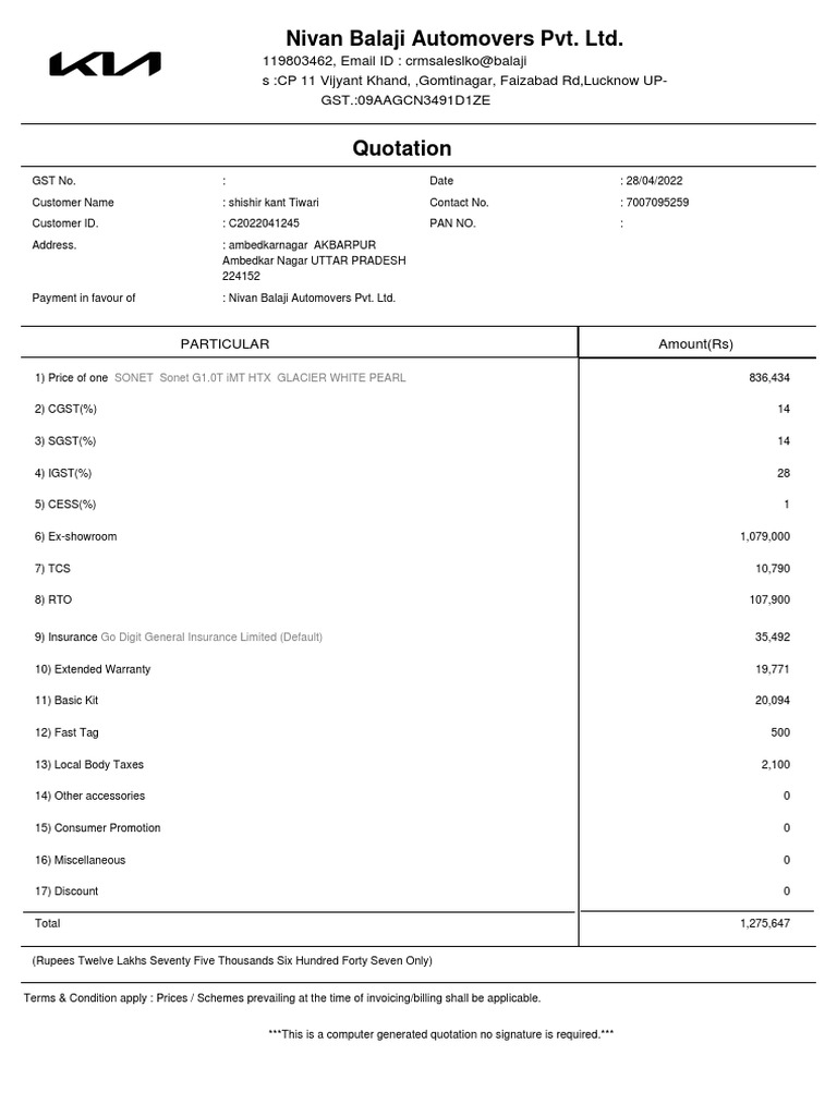 KIA Quotation | PDF | Economy Of India | Government