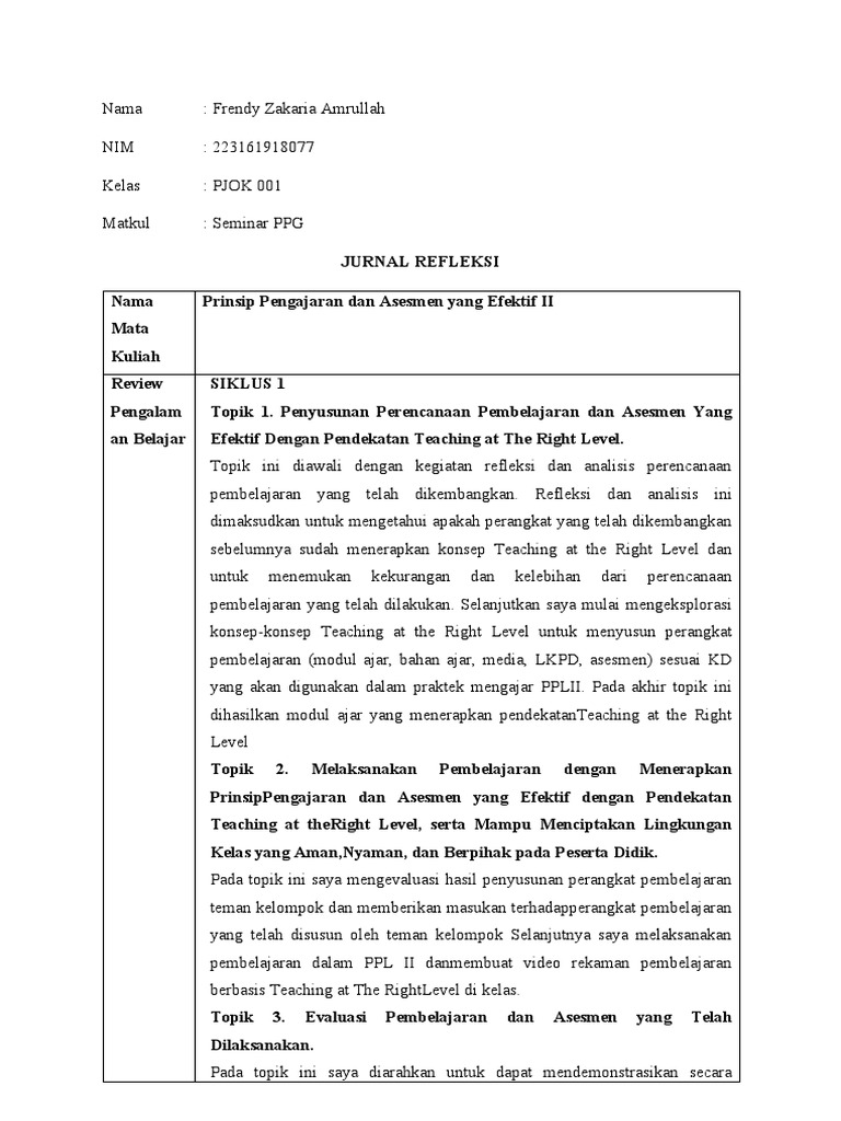 Jurnal Refleksi - Vito Asditiawan Hutama - Prinsip Pembelajaran Dan ...