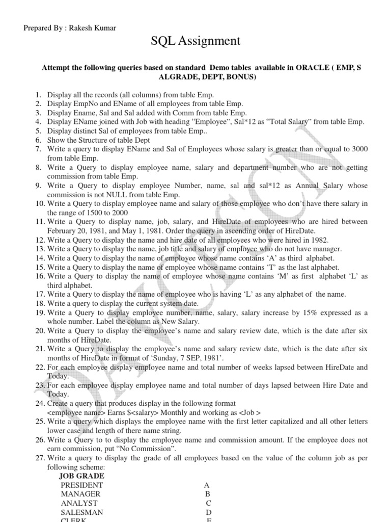 SQL Assignment | PDF | Table (Database) | Data