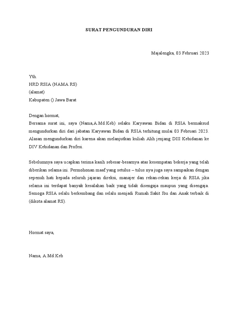 Format Surat Resign Bidan | PDF