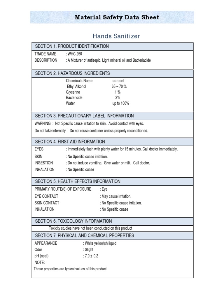 MSDS Hand Sanitizer | PDF