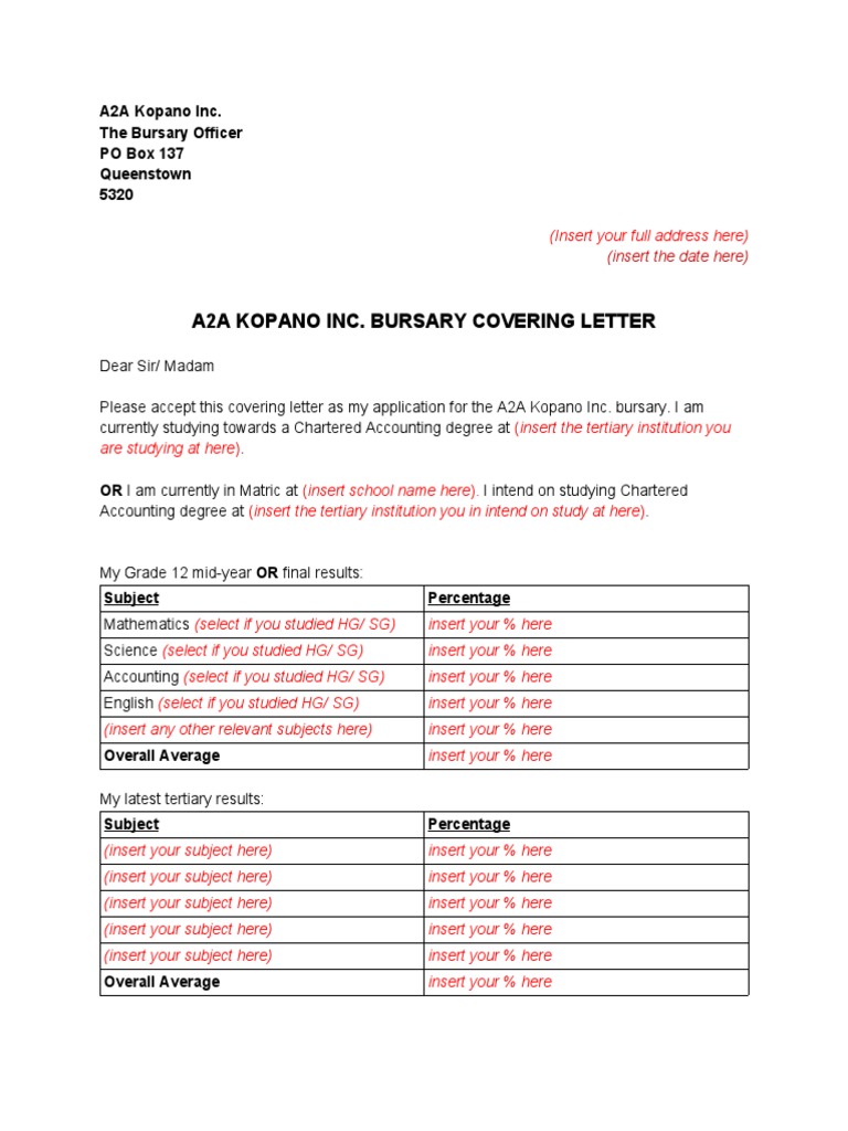 A2A Kopano Bursary Covering Letter | PDF | Business | Finance & Money Management