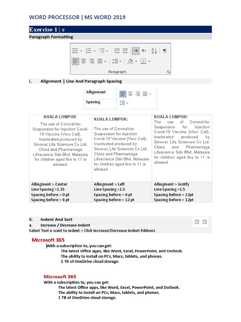 Exercise 1c - Paragraph Formatting | PDF | Microsoft Word | Computing