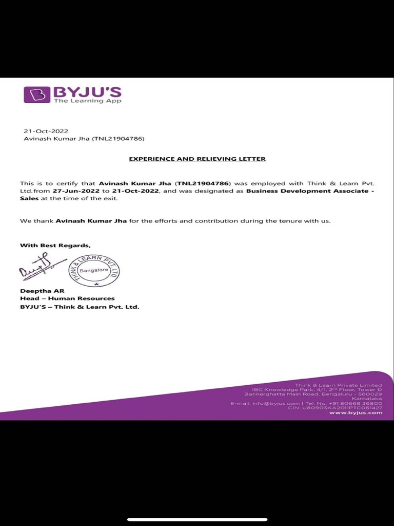 Byju's Reliving Letter | PDF Byju's Reliving Letter | PDF