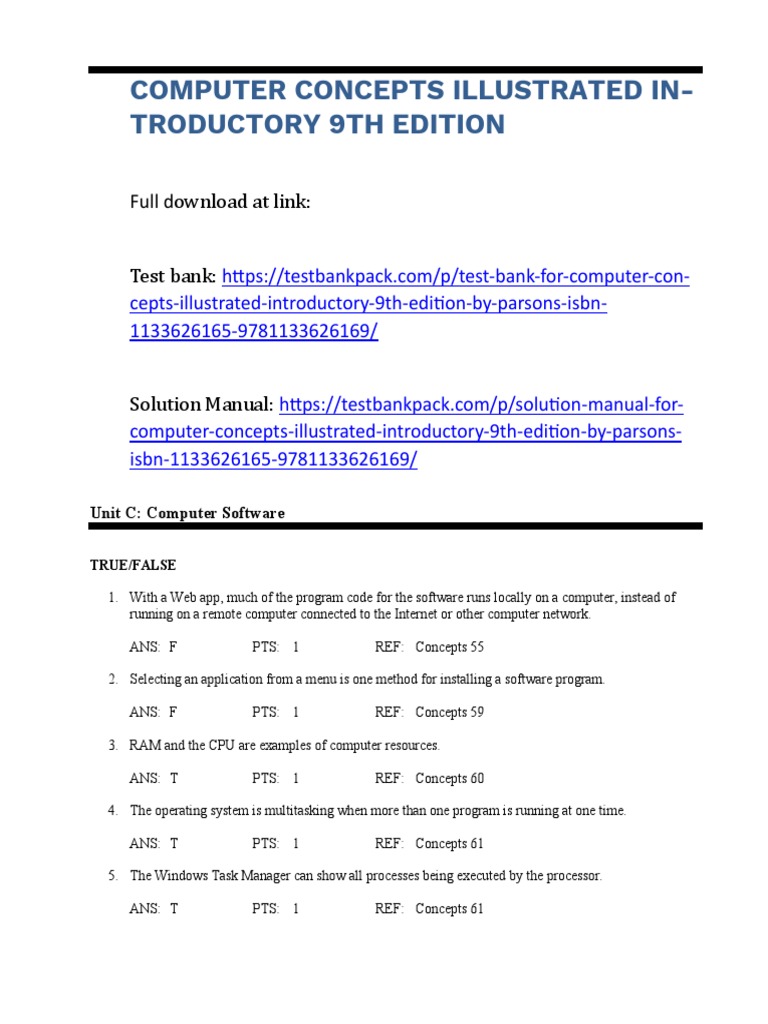 Computer Concepts Illustrated Introductory 9th Edition Parsons Test ...