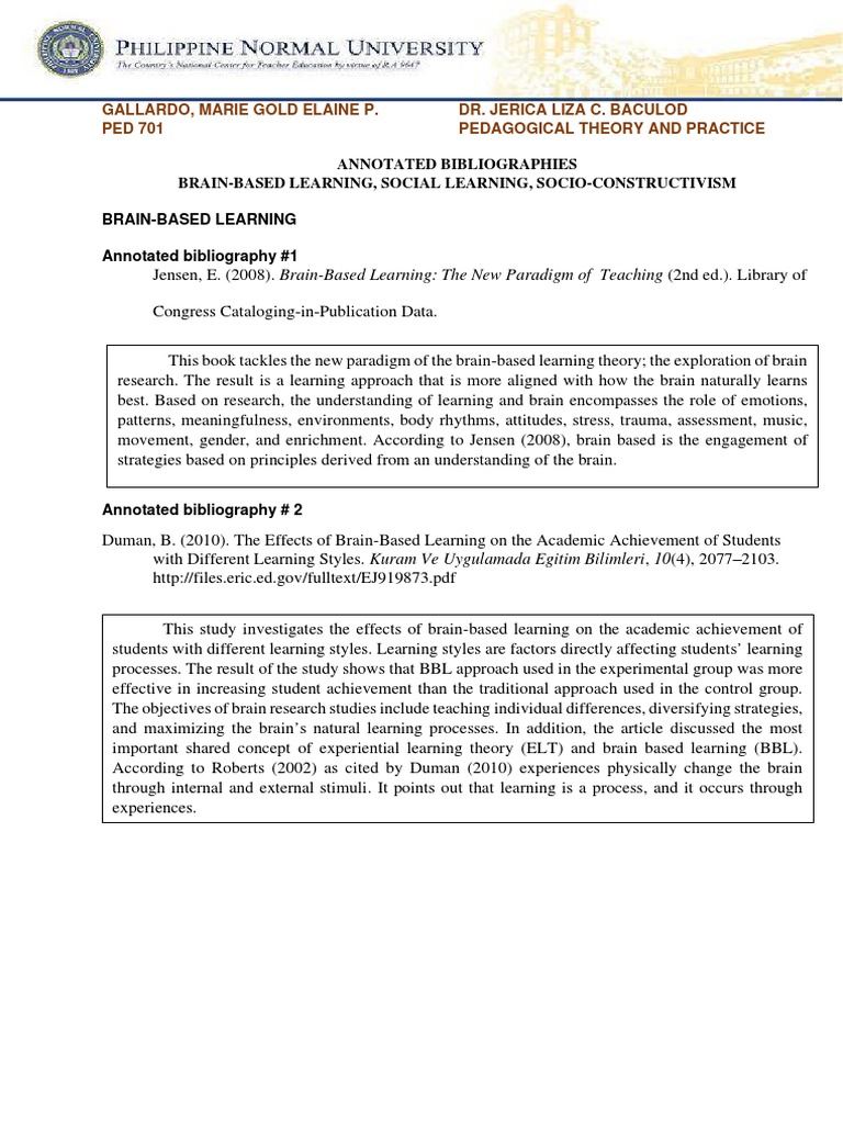 Week 9 Annotated Bibliographies | PDF | Constructivism (Philosophy Of ...