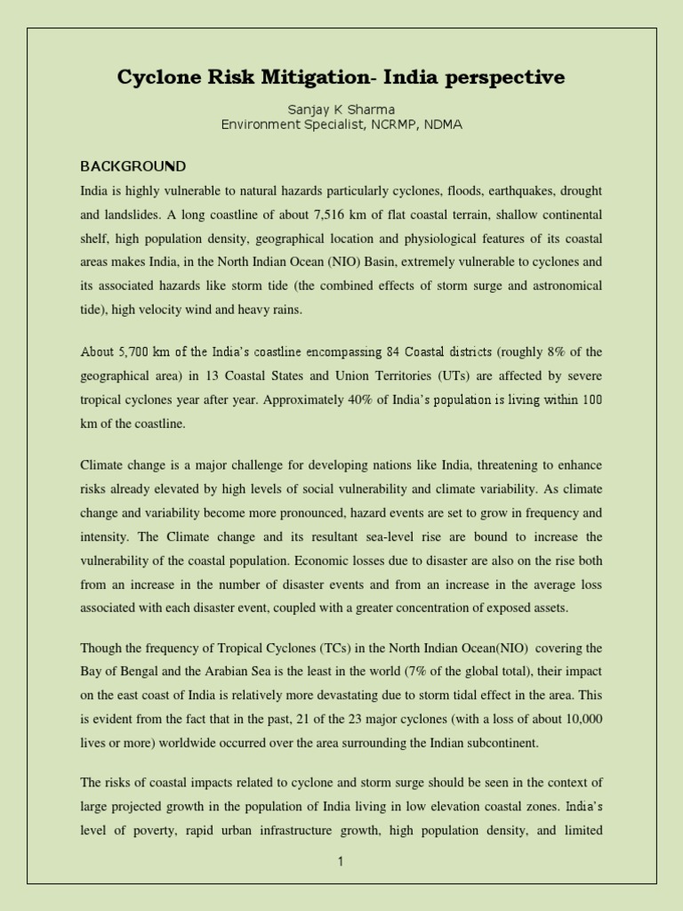 Cyclone Risk Mitigation- India Perspective (1) | PDF | Coast | Tropical ...