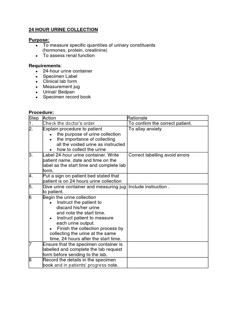 24 HOUR URINE COLLECTION | PDF