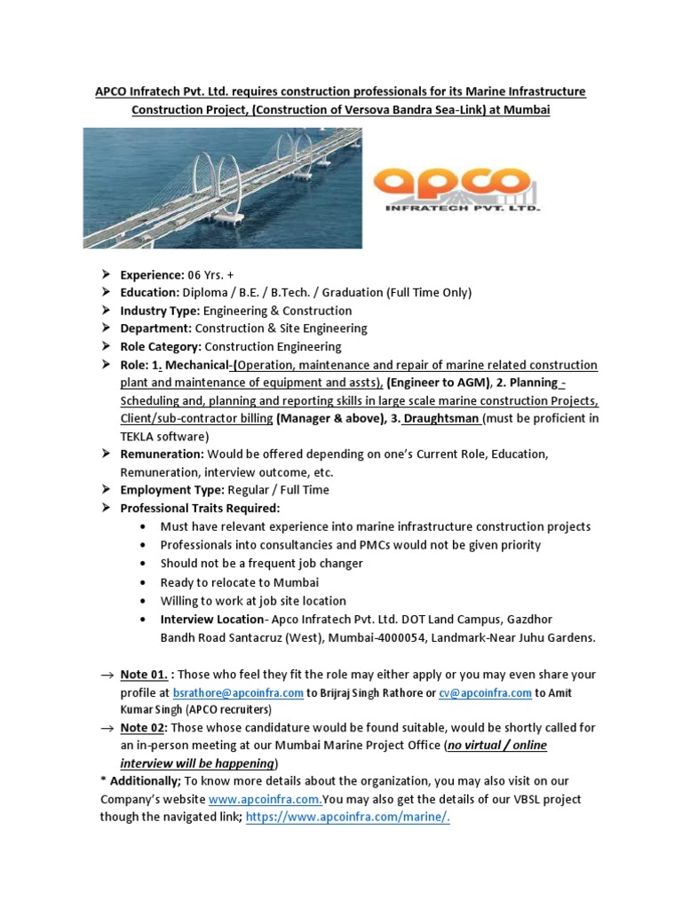 APCO Infratech Pvt. Ltd. - Versova Bandra Sea-Link, Mumbai | PDF