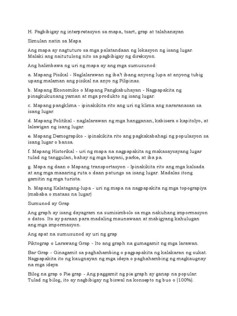 H. Pagbibigay NG Interpretasyon Sa Mapa, Tsart, Grap at Talahanayan | PDF