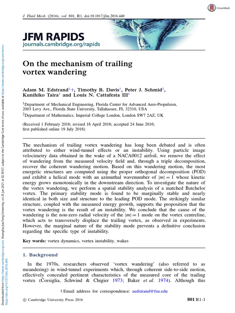 1p On The Mechanism of Trailing Vortex Wandering 2016 | PDF