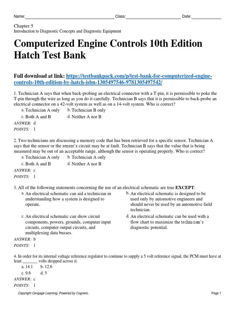 Computerized Engine Controls 10th Edition Hatch Test Bank 1 | PDF ...