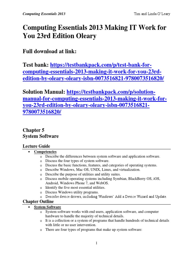 Computing Essentials 2013 Making IT Work For You 23rd Edition OLeary ...