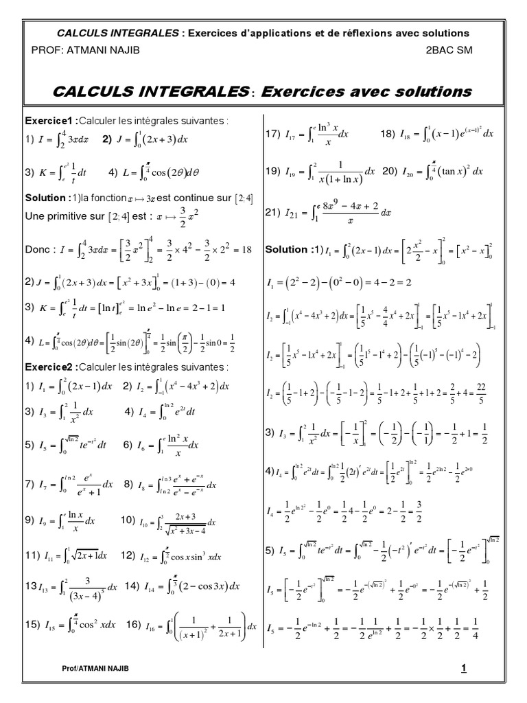 Calcul Integral Corrige Serie D Exercices 1 | PDF