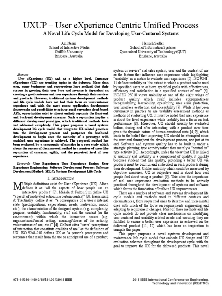 Uxup - User Experience Centric Unified Process: A Novel Life Cycle Model For Developing User ...