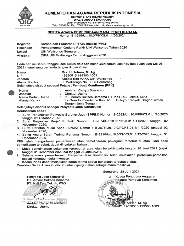 BAST Kedua FHO Gedung Parkir 2020. 1 | PDF