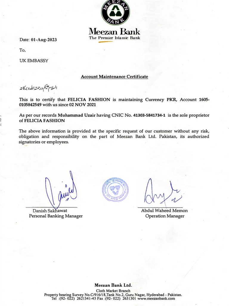 Account Maintenance Certificate | PDF