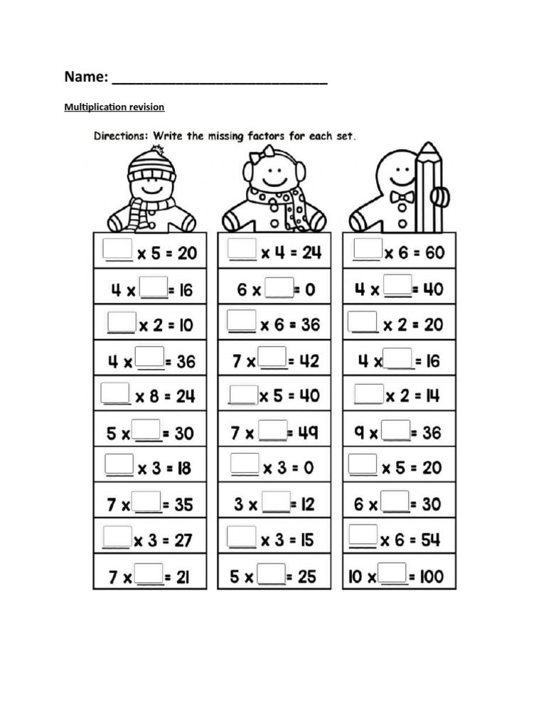 Multiplication Fill in The Blanks | PDF