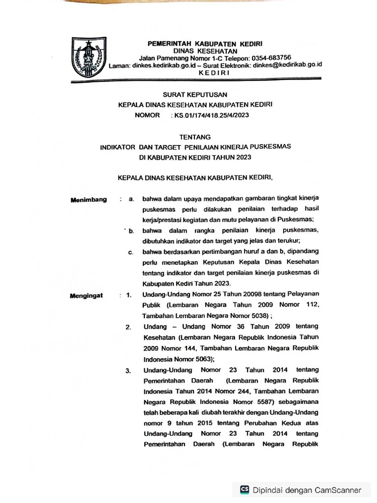 SK Indikator Dan Target PKP THN 2023 | PDF