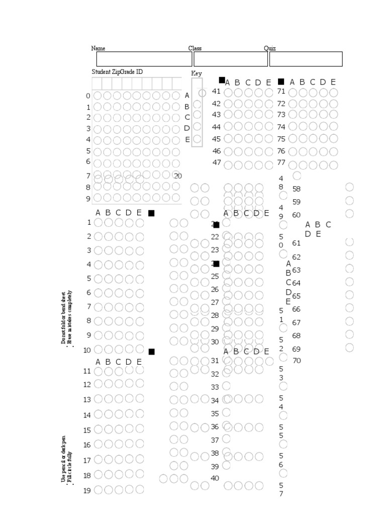 Zip Grade 100 Question V2 | PDF