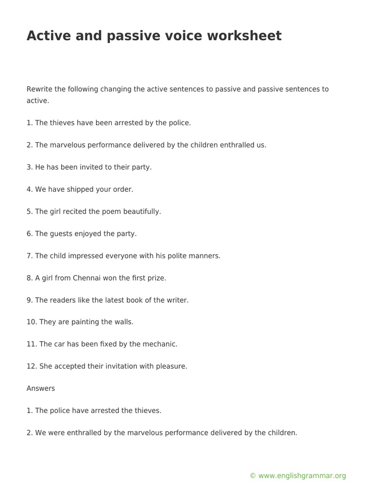 Active and Passive Voice Worksheet #1 | PDF