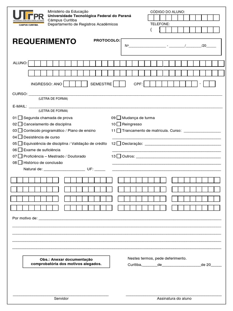 REQUERIMENTO (1) | PDF | Estágios educacionais