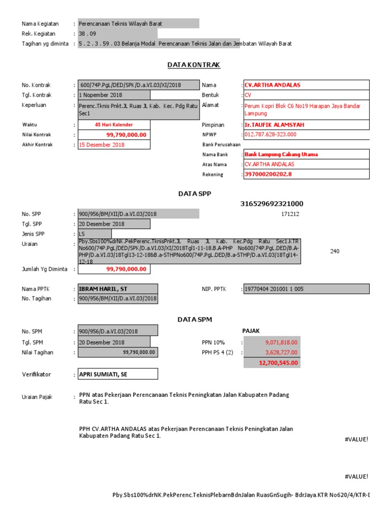 Paket 74.p.pgl - Ded.d.a.vi.03 CV - Artha Andalas | PDF