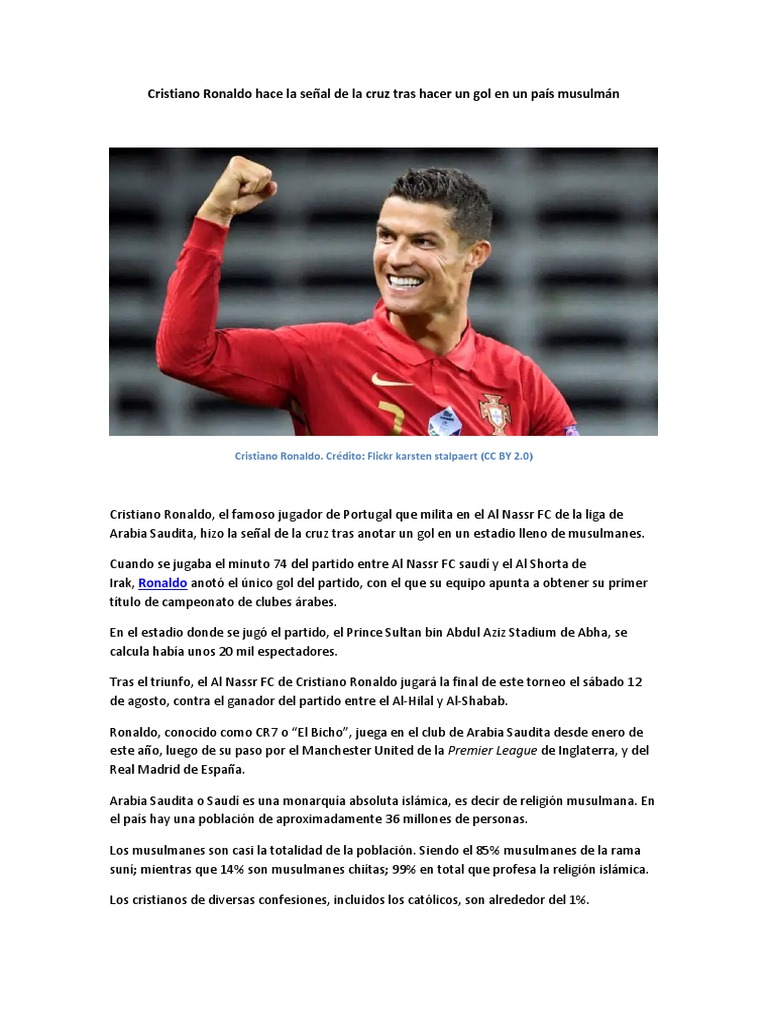 Cristiano Ronaldo Hace La Señal de La Cruz Tras Hacer Un Gol en Un País ...