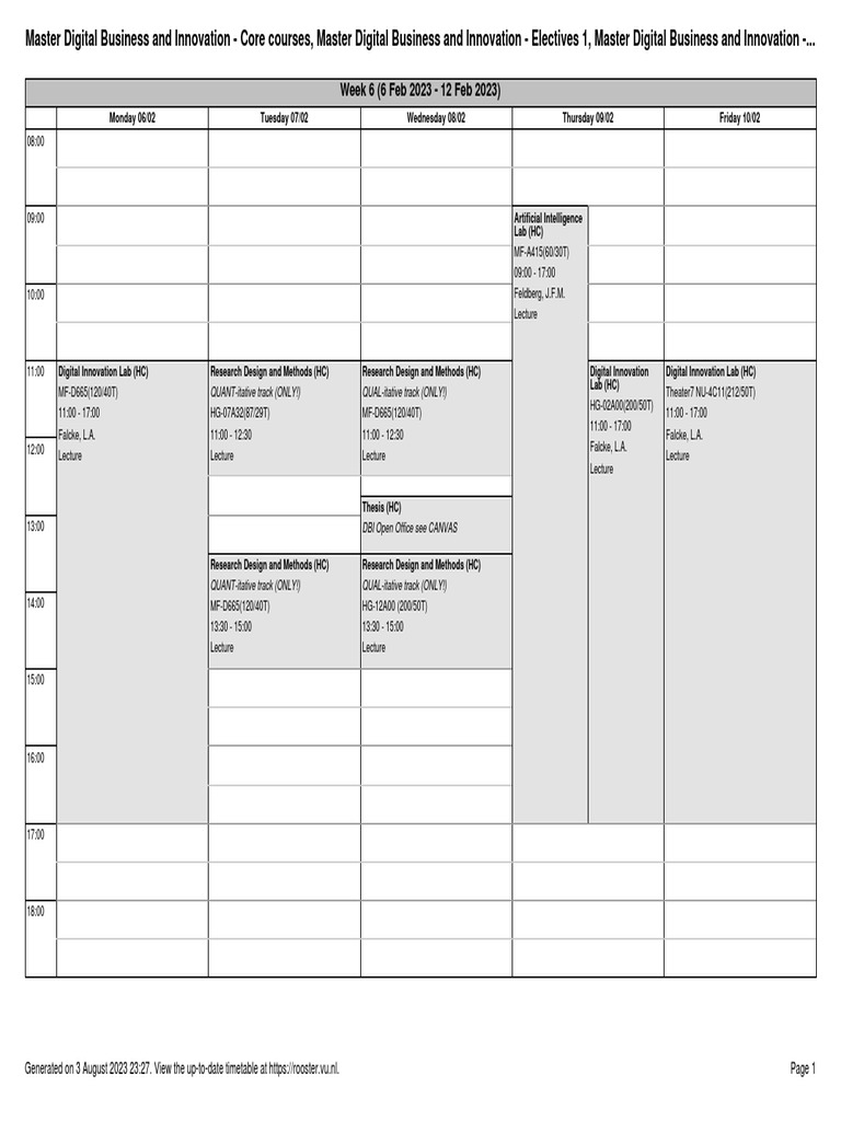Timetable - 2023 08 03 | PDF | Neuroscience | Science