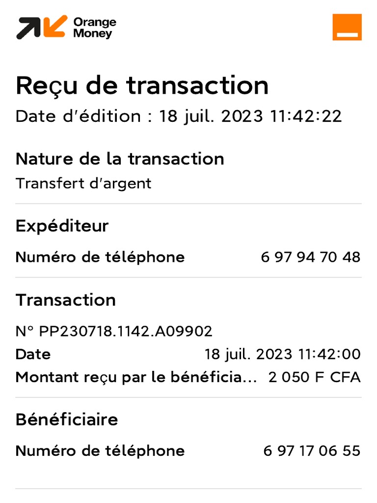 Reçu de Transfert Orange Money | PDF