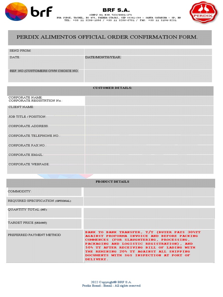 Brf s.a. - Order Form 101 | PDF