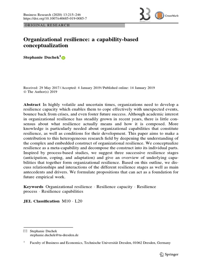 Organizational Resilience - A Capability - Based Conceptualization | PDF